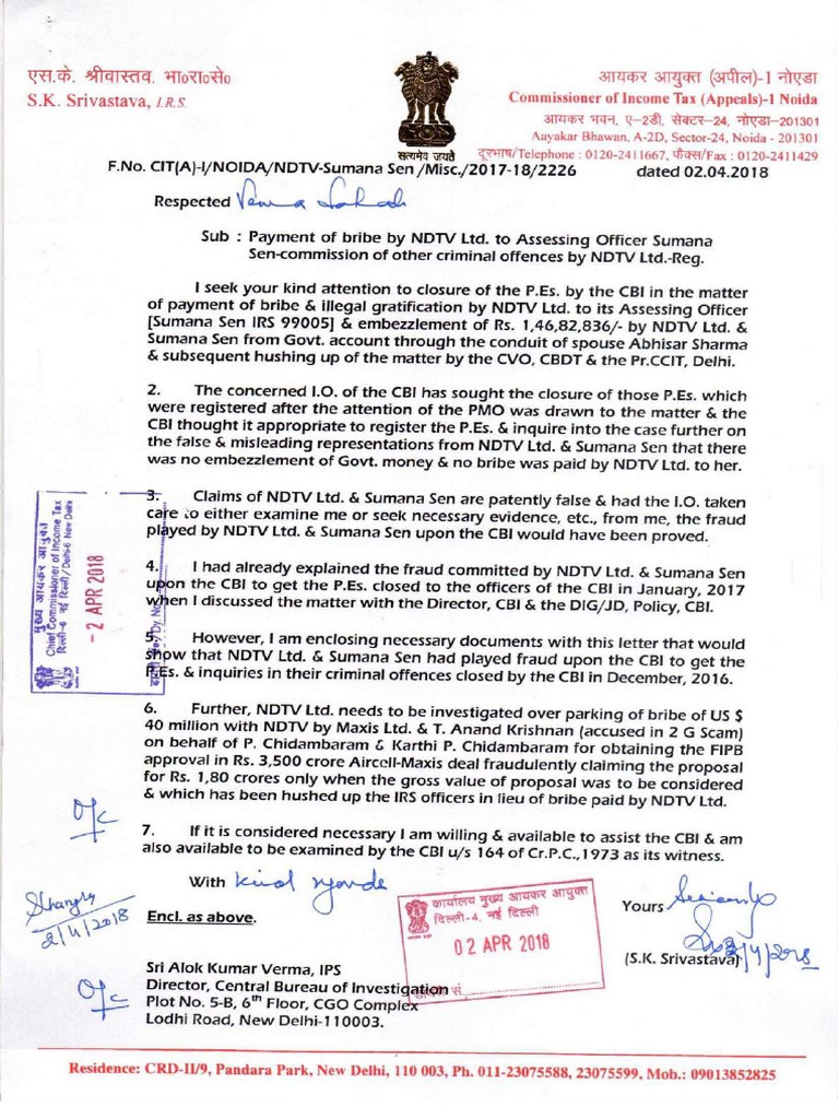 NDTV CBI Letter Dated 02.04.2018 | PDF