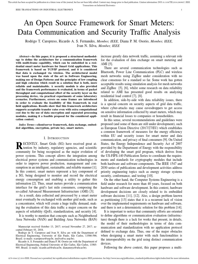 An Open Source Framework For Smart Meters: Data Communication and Security Traffic Analysis ...