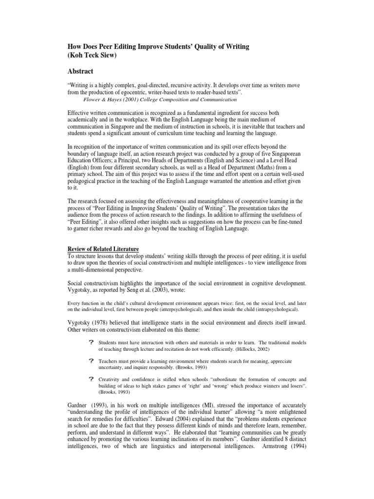Peer Editing | PDF | Constructivism (Philosophy Of Education) | Teachers