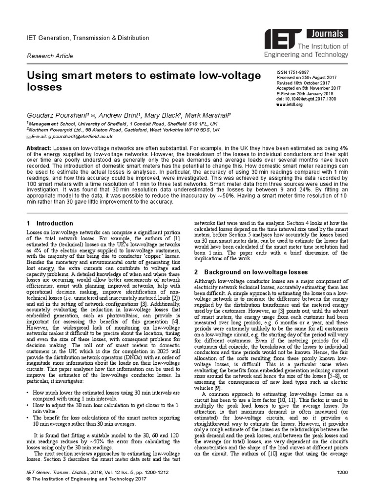 Using Smart Meters To Estimate Low-Voltage Losses: Goudarz Poursharif, Andrew Brint, Mary Black ...