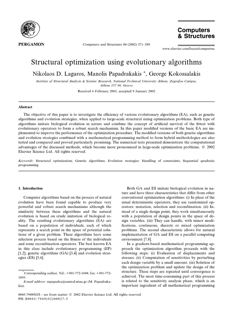 Structural Optimization Using Evolutionary Algorithms PDF | PDF ... Structural Optimization Using Evolutionary Algorithms PDF | PDF ...
