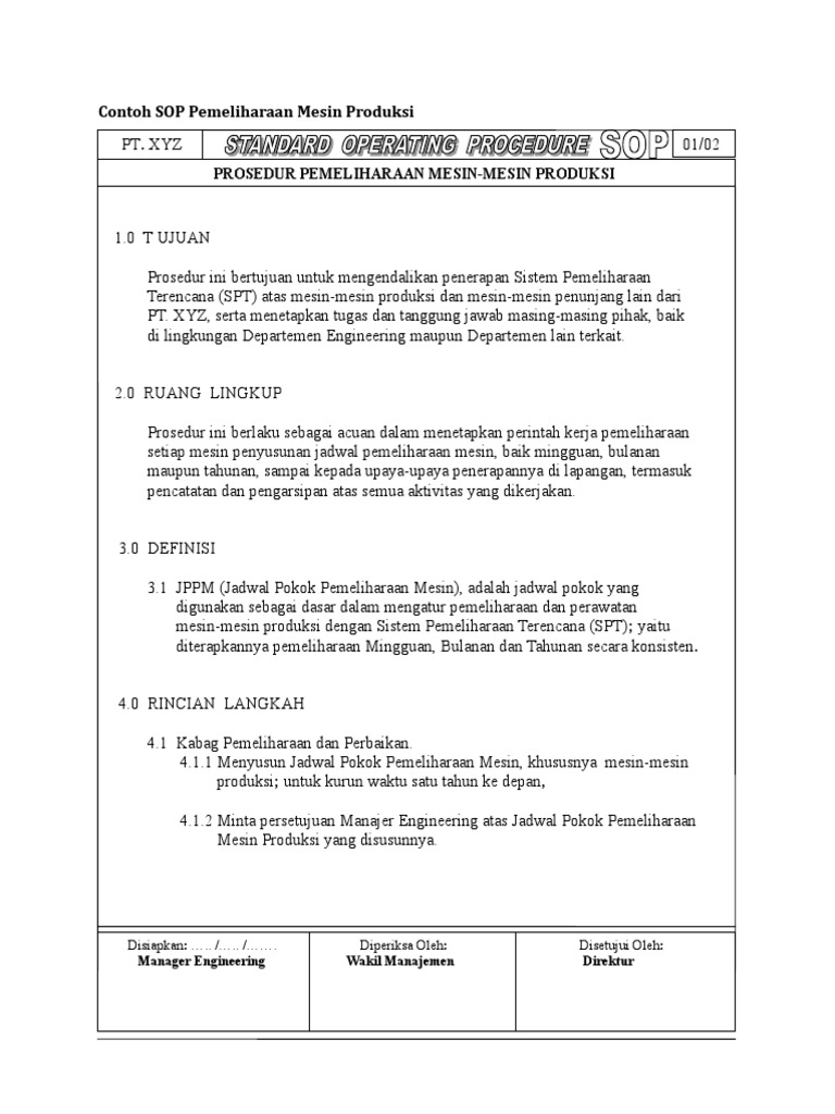 Contoh SOP Pemeliharaan Mesin Produksi | PDF | Teknologi & Rekayasa
