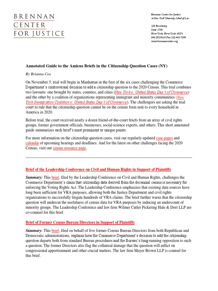 Annotated Guide To The Amicus Briefs in The Citizenship Question Cases ...