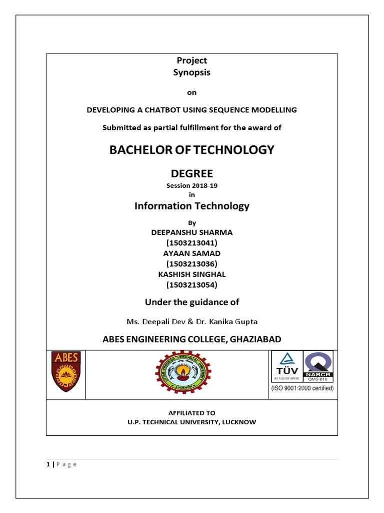 Chatbot Synopsis | PDF | Support Vector Machine | Information Technology