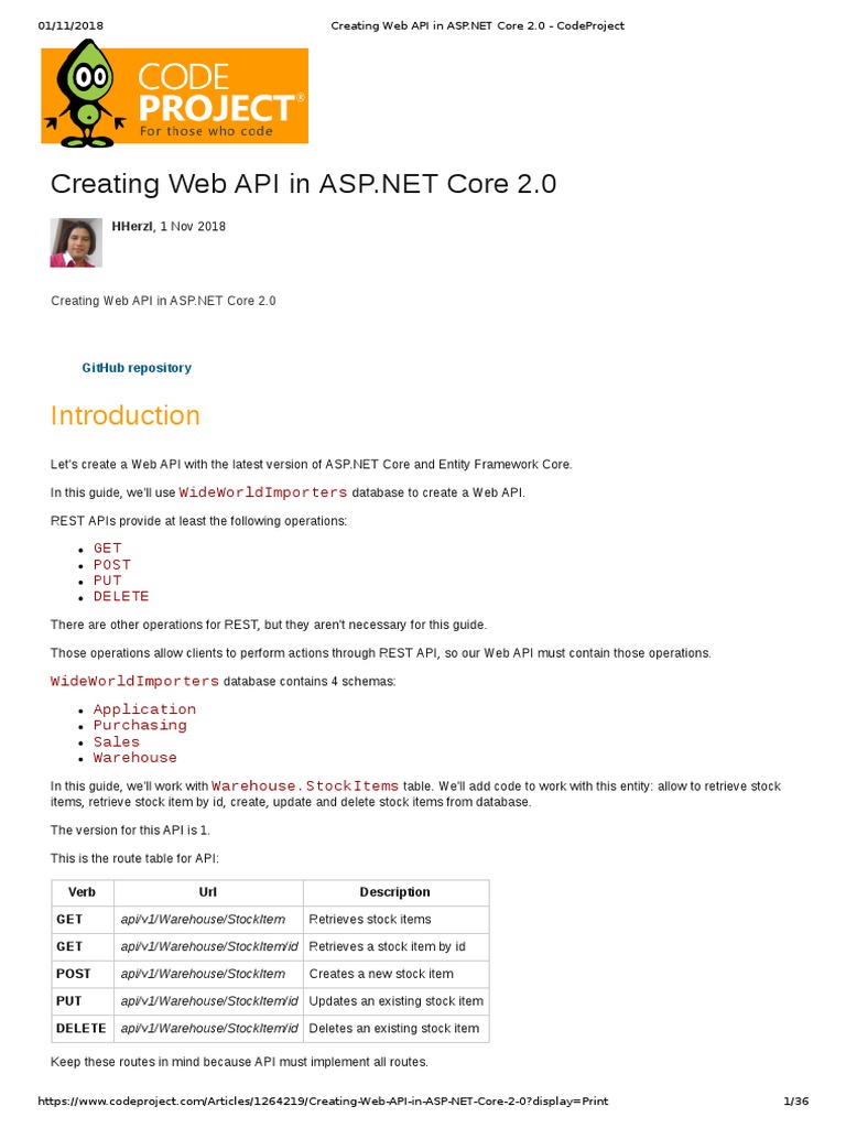 Creating Web API in ASP - Net Core 2.0 - CodeProject | PDF ...