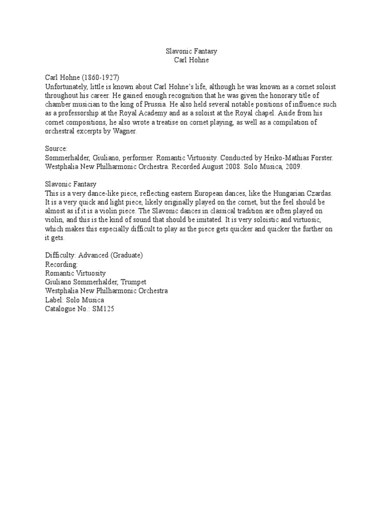 Hohne Slavonic Fantasie | PDF