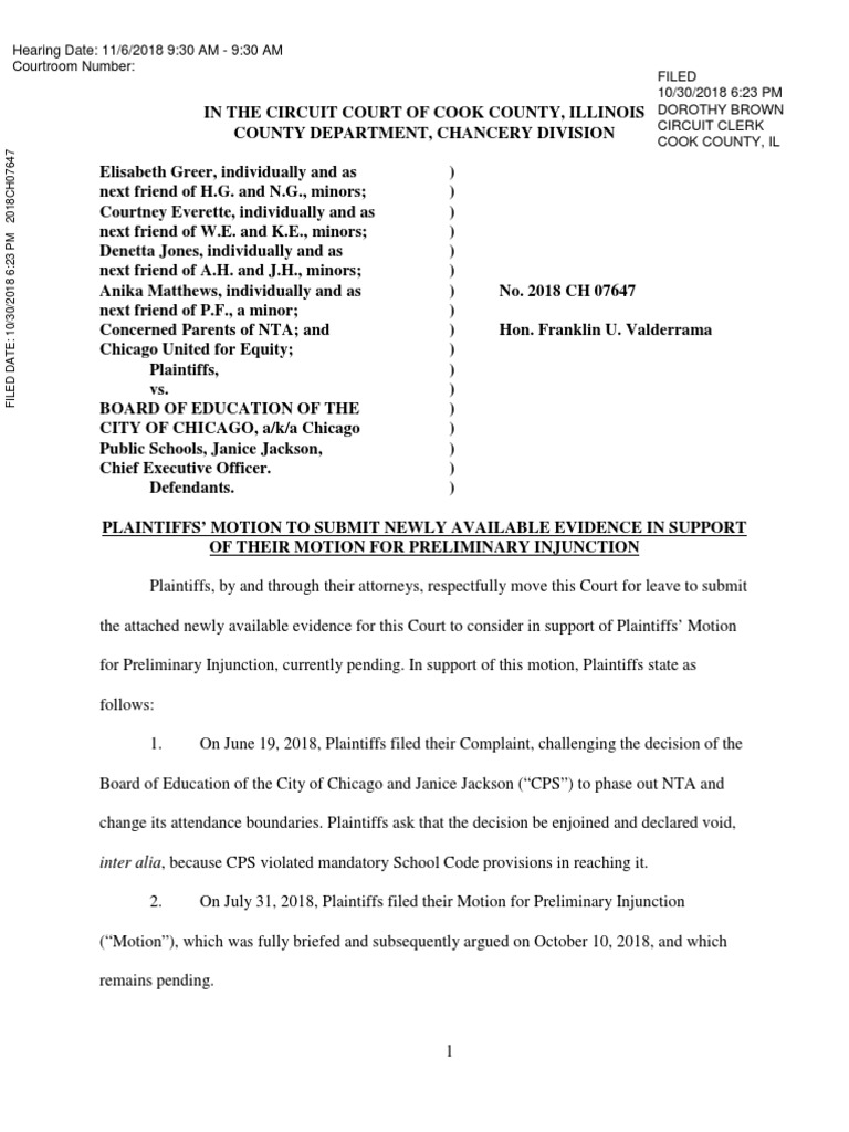2018.10.30 - Plaintiffs Motion to Submit Additional Evidence | Complaint | Injunction | Free 30 ...