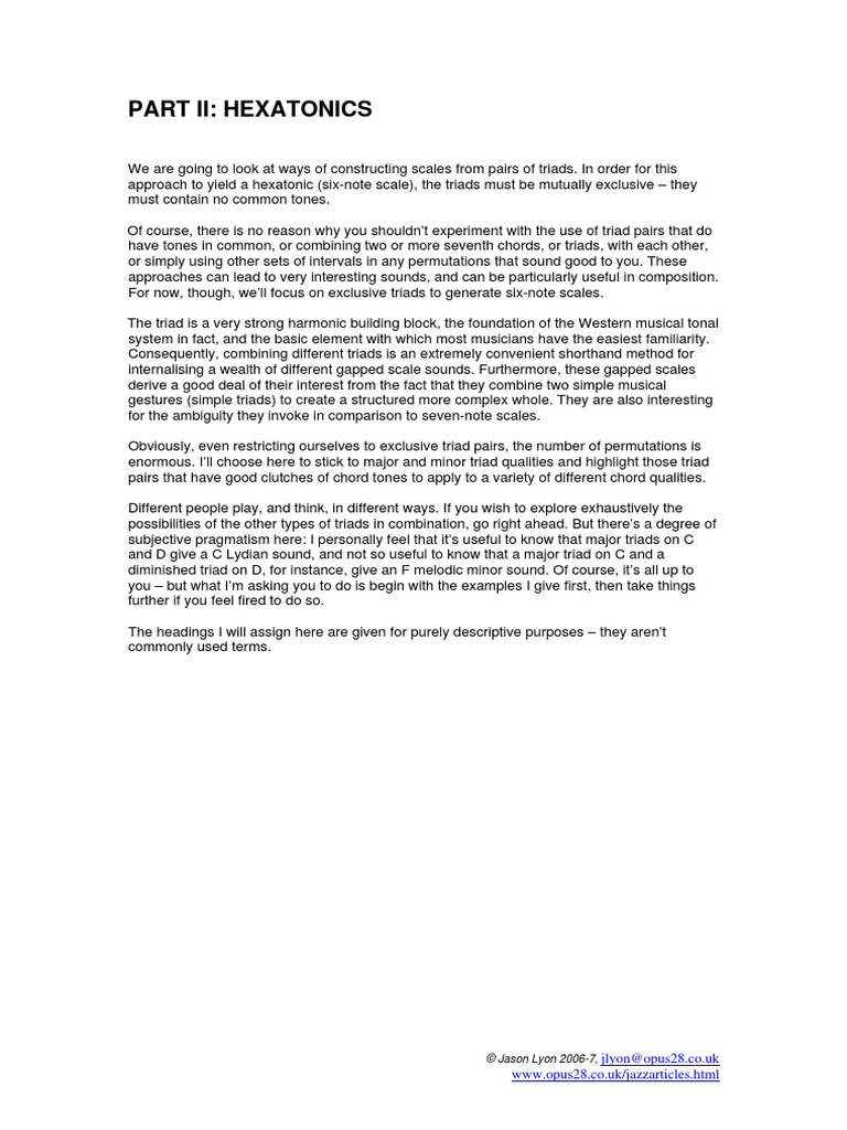 Part Ii: Hexatonics: Jlyon@opus28.co - Uk WWW - Opus28.co - Uk ...