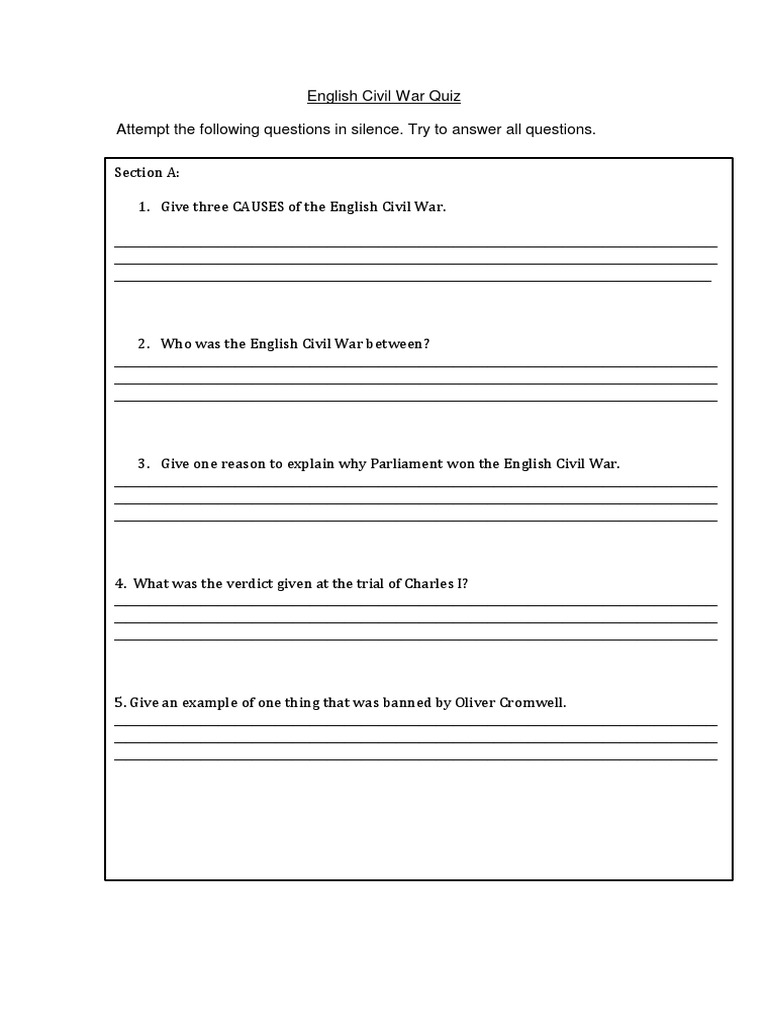 English Civil War Quiz | PDF | English Civil War | Oliver Cromwell