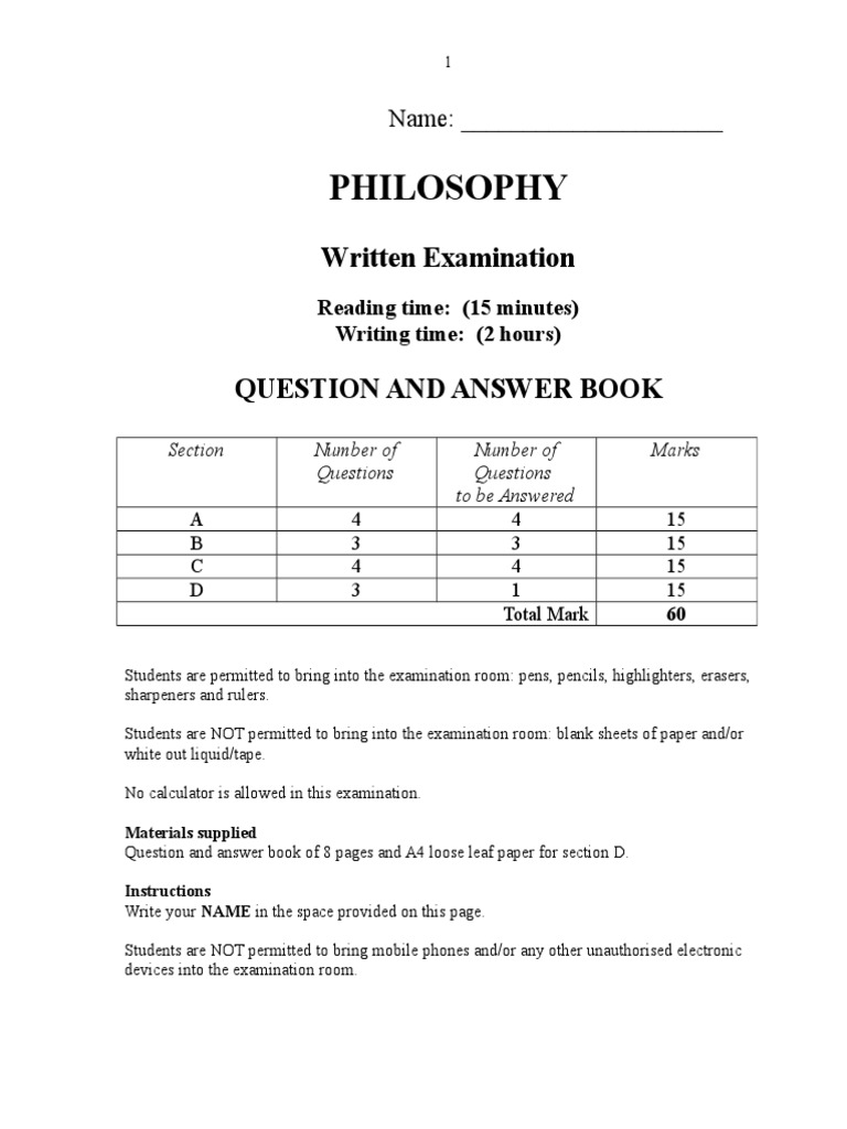 VCE Philosophy Exam Practice Questions | PDF | Karl Popper | René Descartes