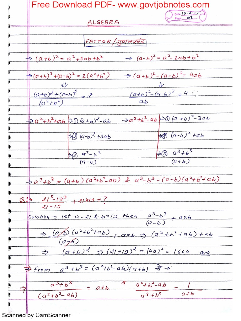 Algebra Handwritten Notes Free | PDF | Business | Computers