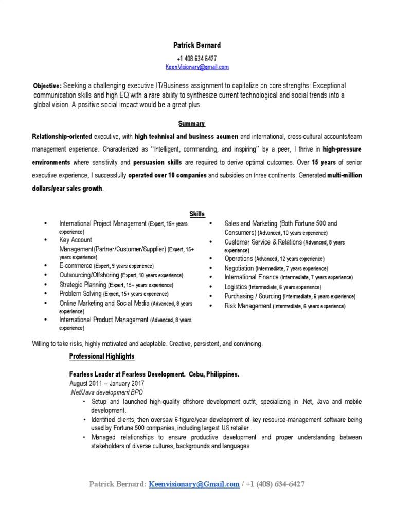 Patrick Bernard Resume 2018 Executive | PDF | E Commerce | Marketing