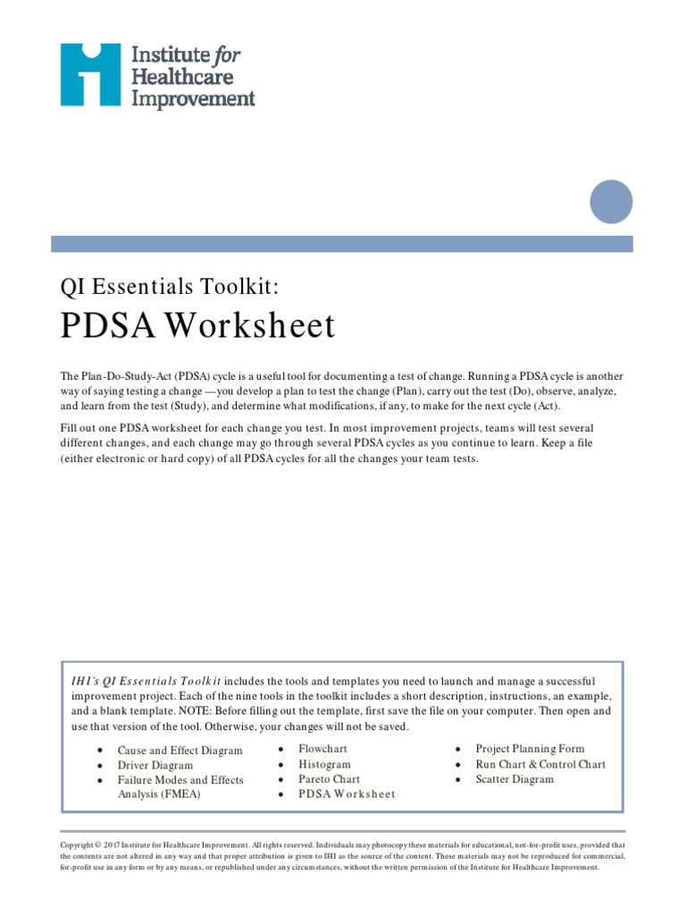 QIToolkit PDSAWorksheet PDF | PDF | Patient | Prediction