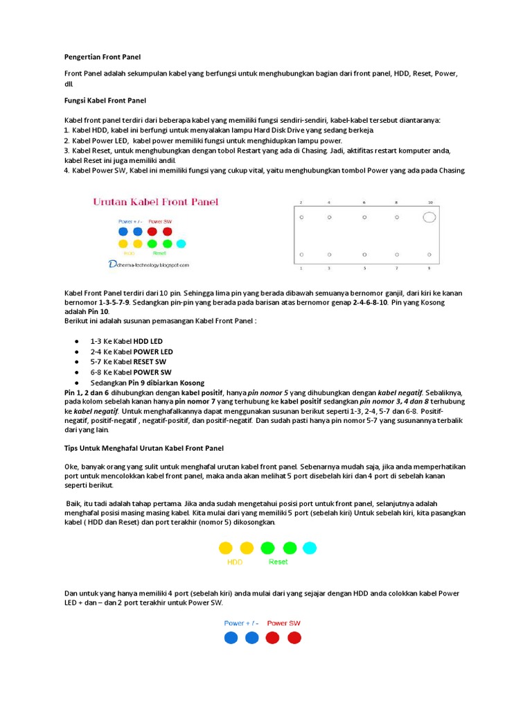Fungsi dan Susunan Kabel Front Panel | PDF