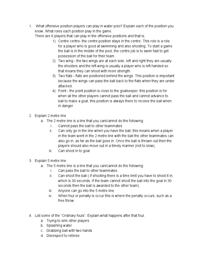 Water Polo Positions and Rules Explained | PDF | Games Of Physical ...