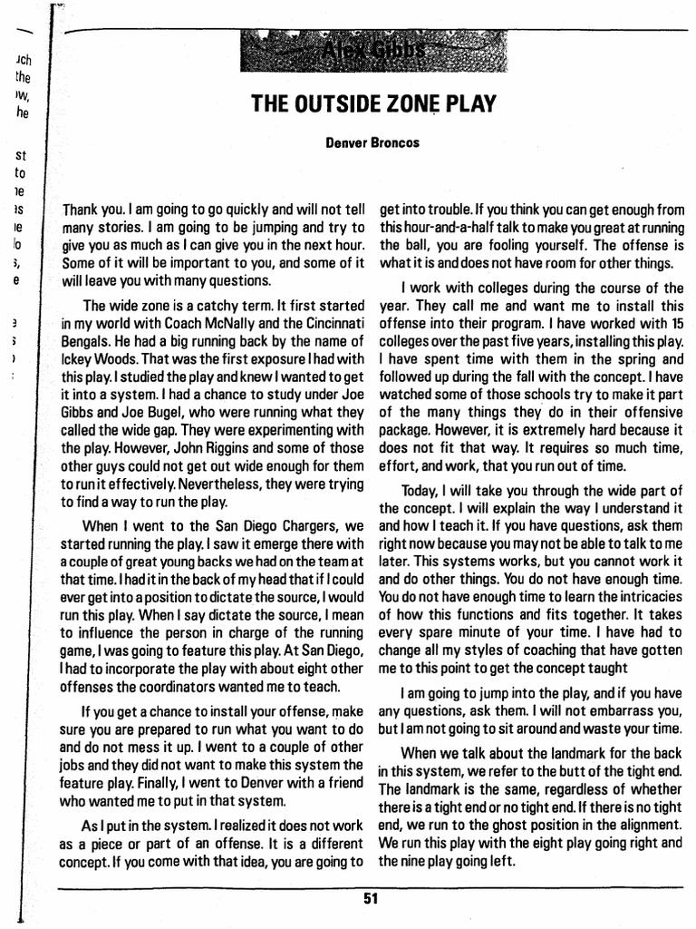 Alex Gibbs Outside Zone PDF | PDF