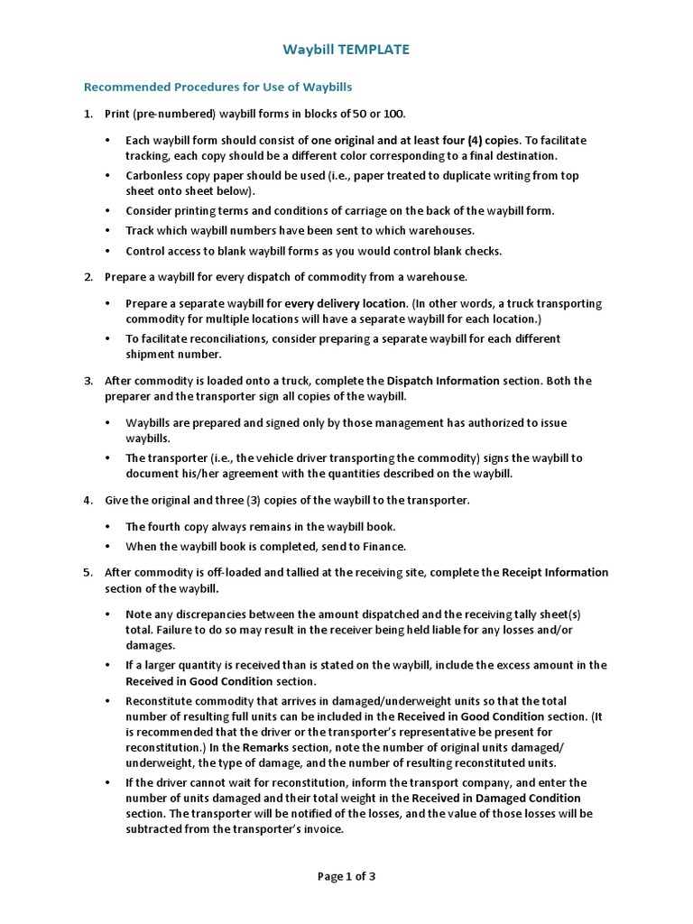 Waybill Procedures Guide - How to Complete, Sign, Route Waybills | PDF ...