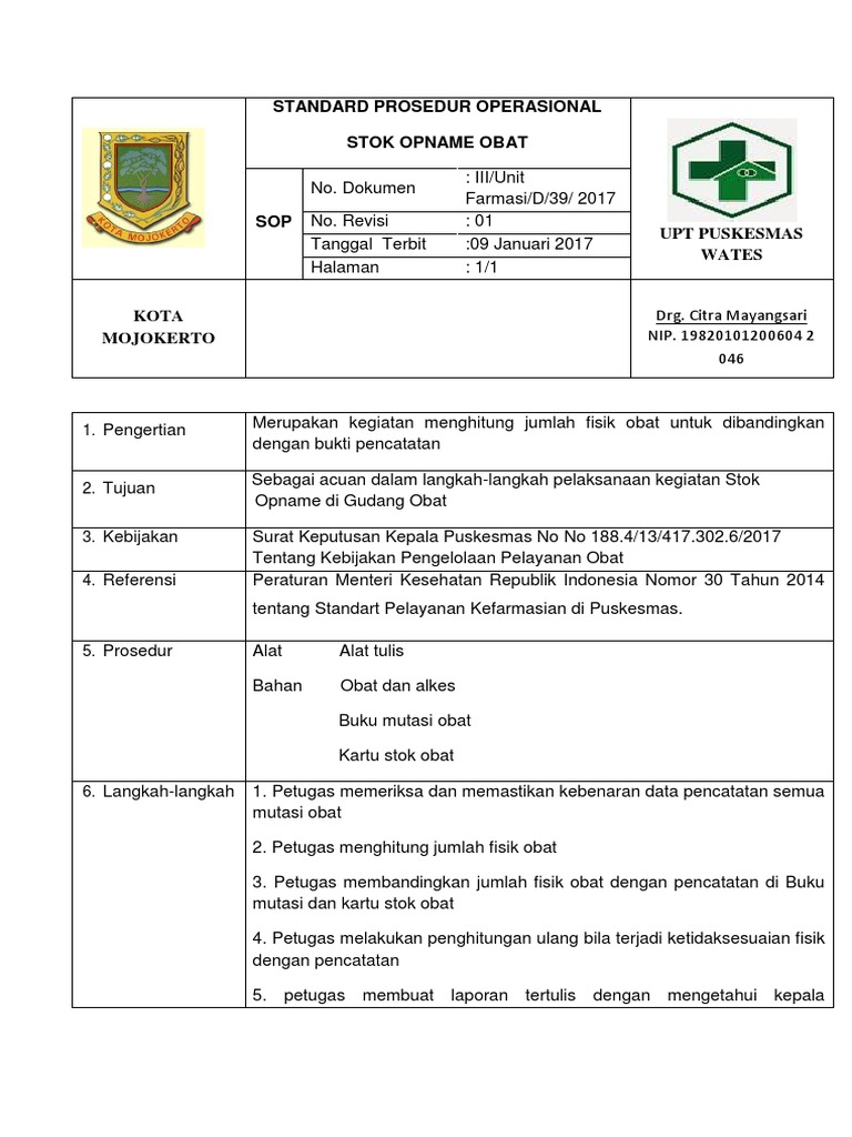 SOP Stok Opname Gudang Obat | PDF