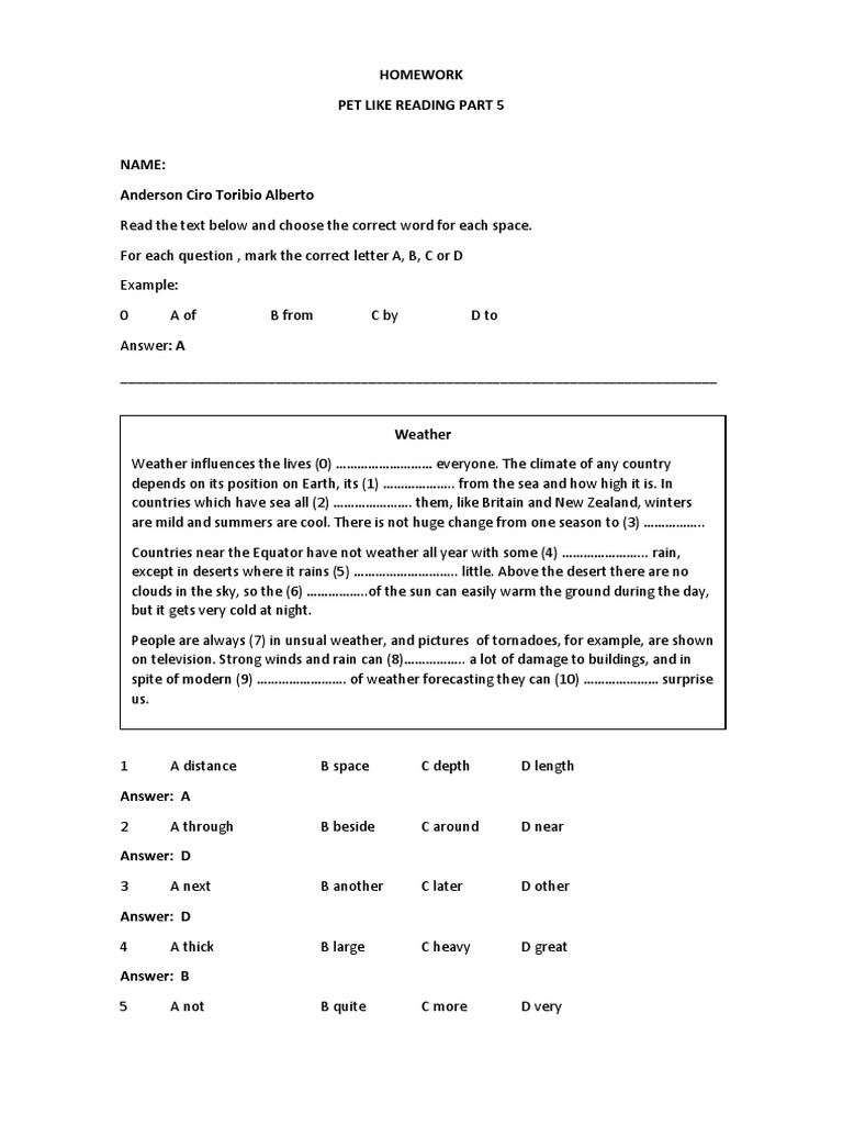 Homework Pet Like Reading Part 5 | PDF