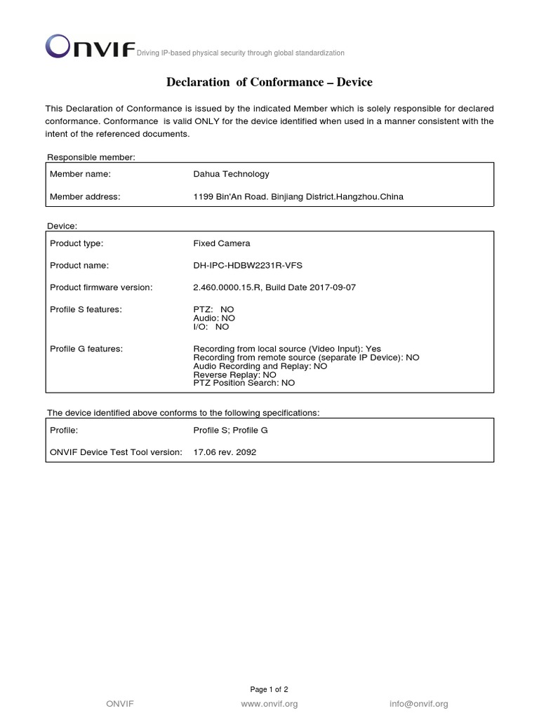 1 Onvif Doc DH Ipc Hdbw2231r Vfs | PDF | Specification (Technical Standard) | Cyberspace