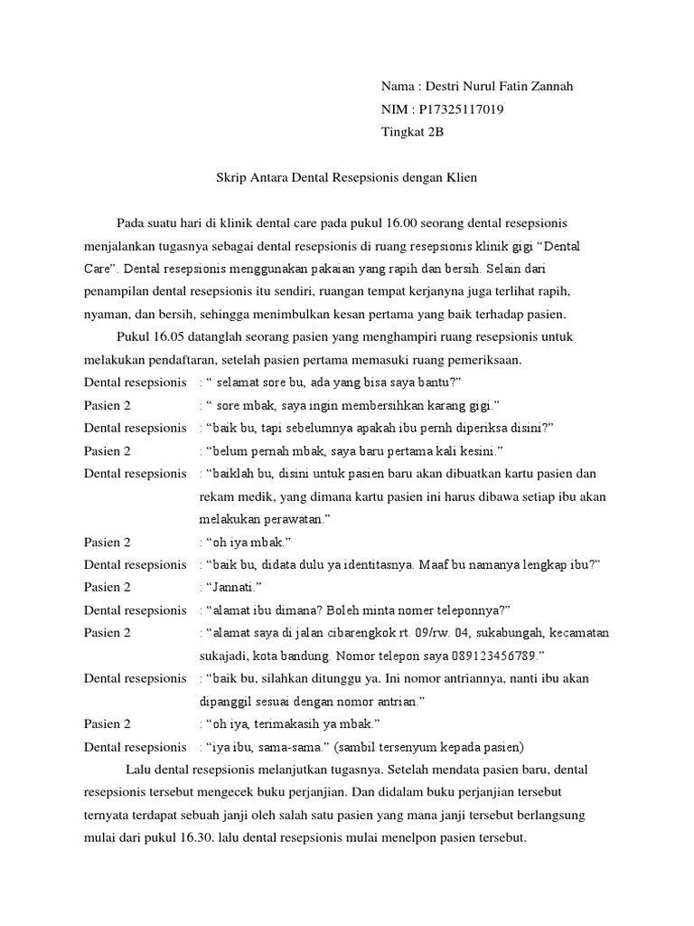 Skrip Dialog Resepsionis Klinik Gigi | PDF