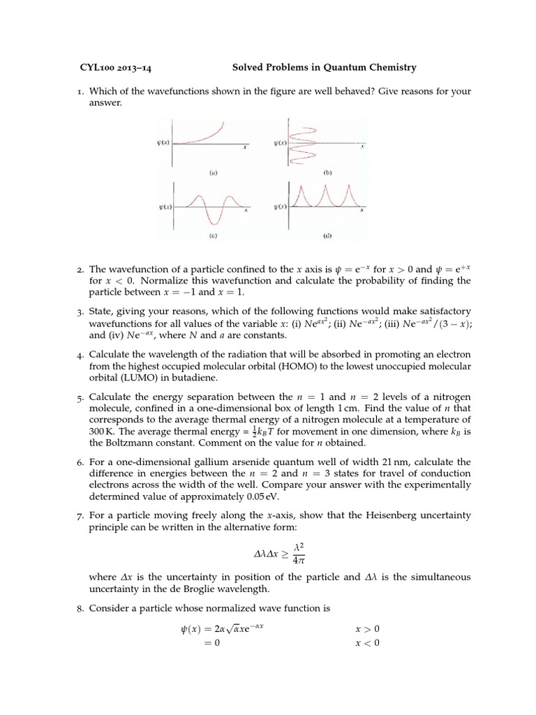 CYL100 Quantum Chemistry Problems | PDF | Wave Function | Gallium Arsenide