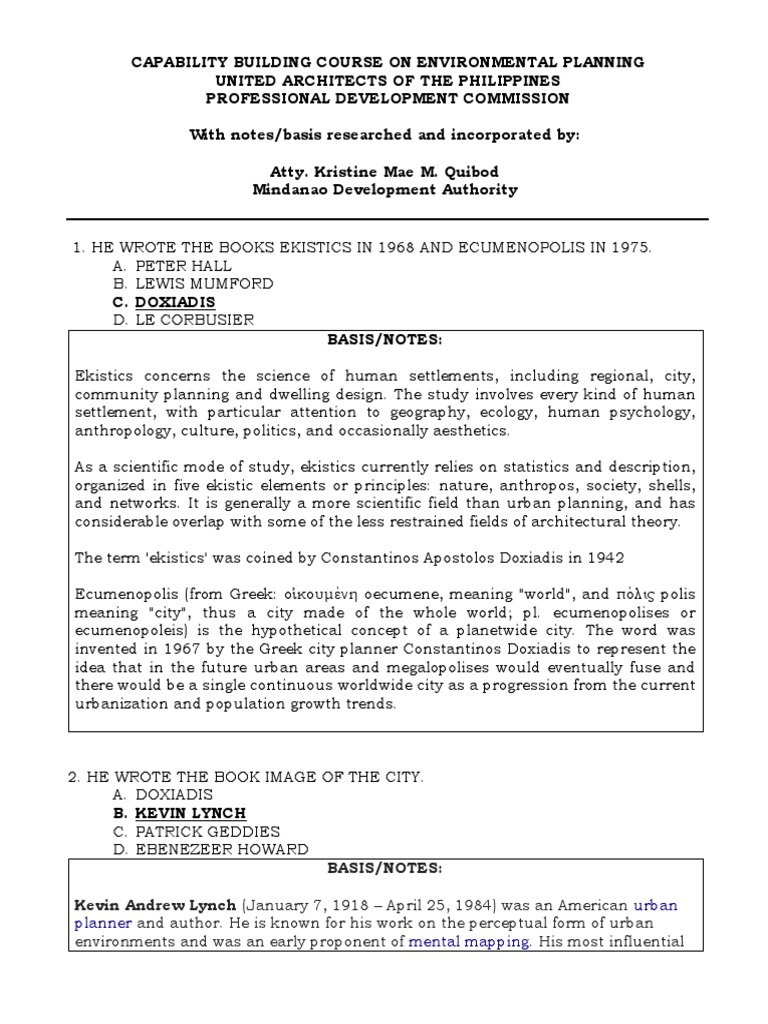 Answer Key Reference | PDF | Urban Planning | Planning