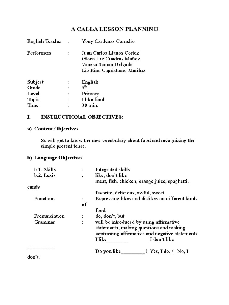 Lesson Plan Calla | PDF | Question | Psychological Concepts