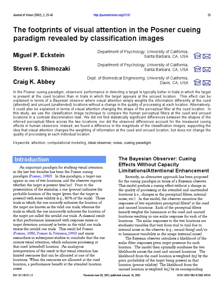 The Footprints of Visual Attention in The Posner Cueing Paradigm ...