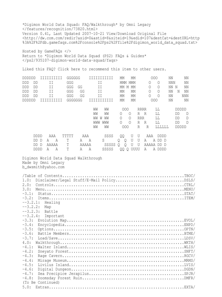 Digimon World Data Squad Walk Through | PDF | Strategy Guide | Leisure