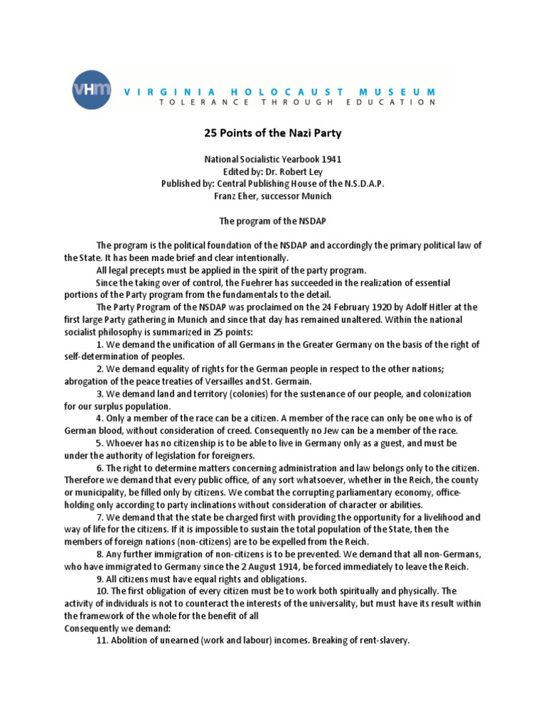 25 Points of The Nazi Party | PDF | Nazi Party | Nazi Germany