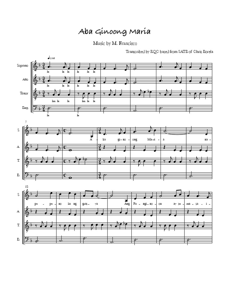 Aba Ginoong Maria | PDF | Human Voice | Music Performance