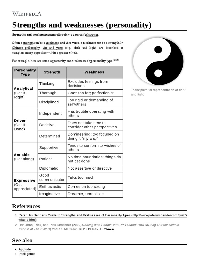 Strengths and Weaknesses (Personality) | PDF | Psychology ...
