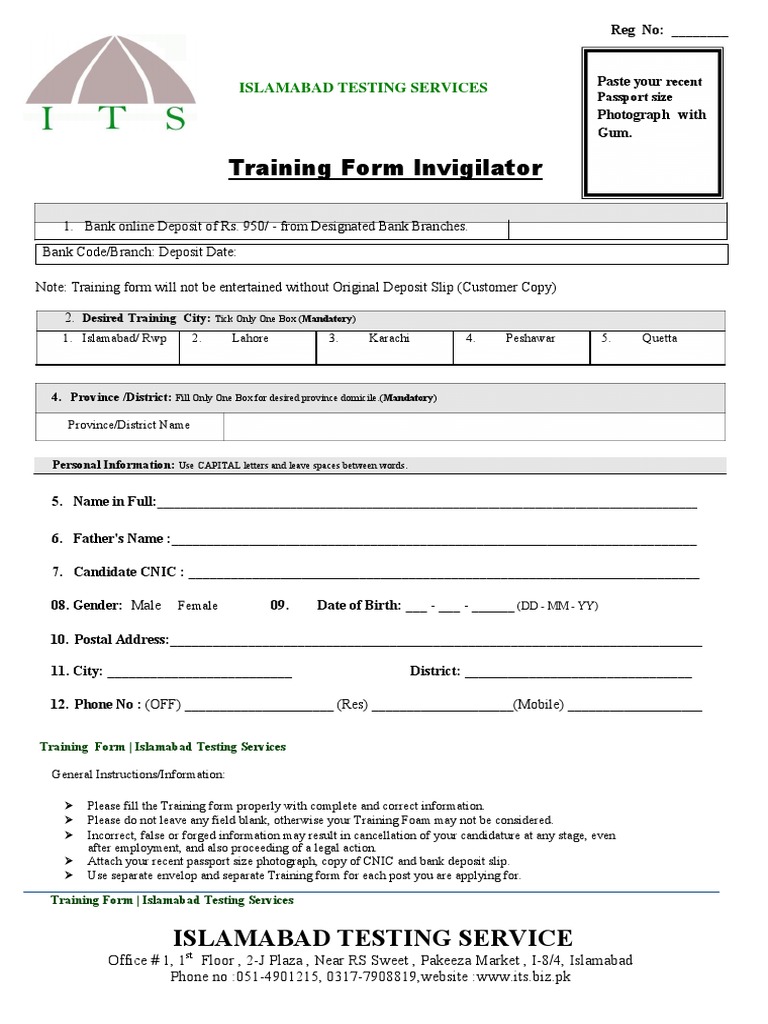 Training Form Invigilator: Islamabad Testing Service | PDF | Deposit ...