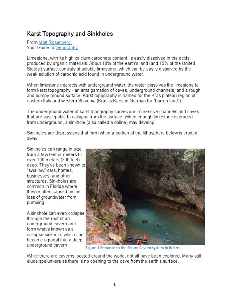 Karst Topography & Sinkholes Guide | PDF | Sinkhole | Cave