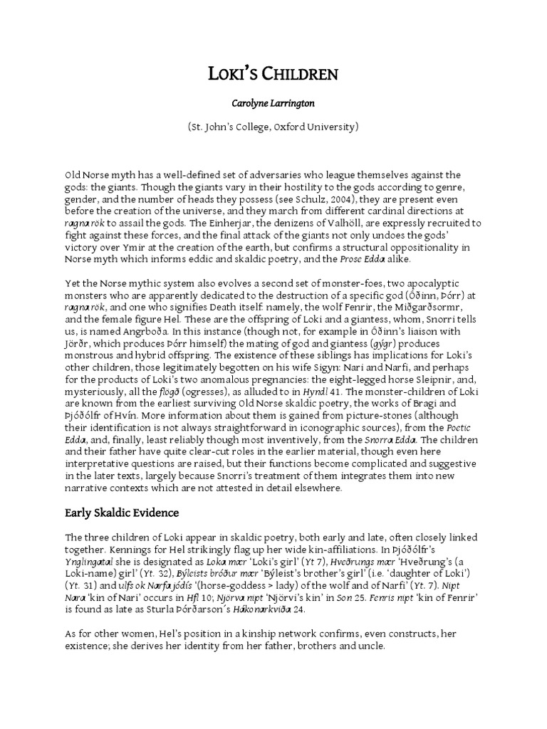 Norse Mythology: Loki's Offspring | PDF | Loki | Norse Mythology