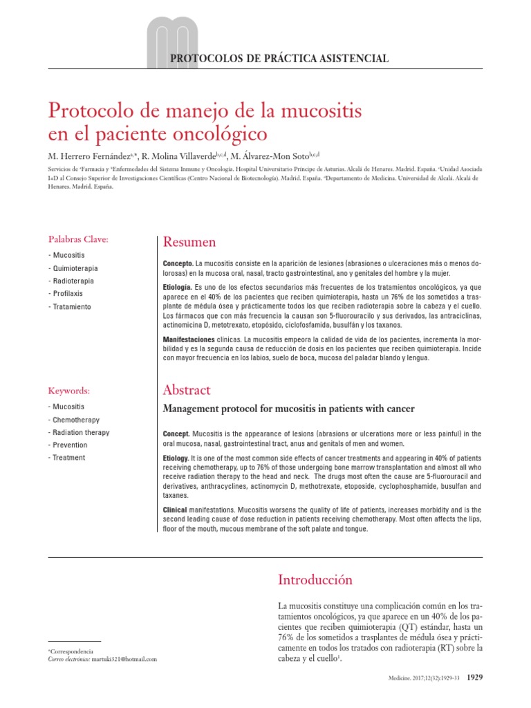 Protocolo de Manejo de La Mucositis en El Paciente Oncológico | PDF | Enfermedades y trastornos ...