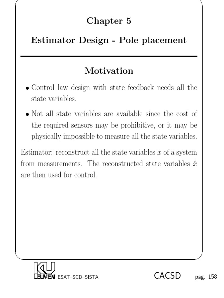 Estimator Design - Pole Placement: Esat-Scd-Sista | PDF | Control Theory | Eigenvalues And ...