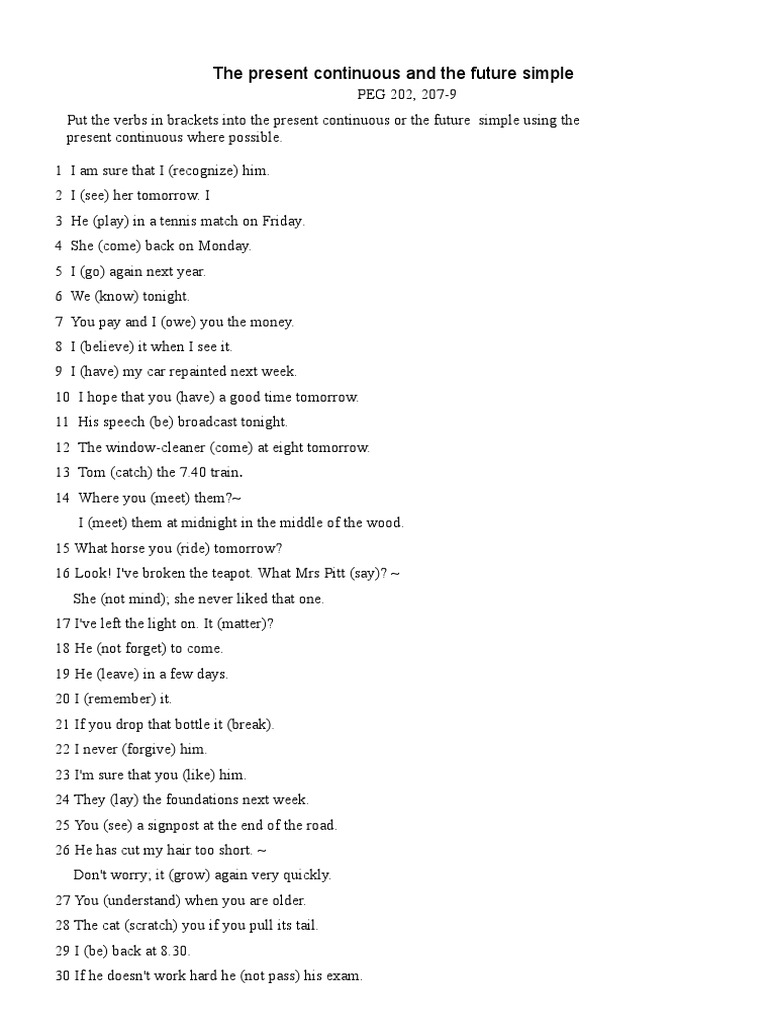 Future Simple Present Continuous Going If, When | PDF