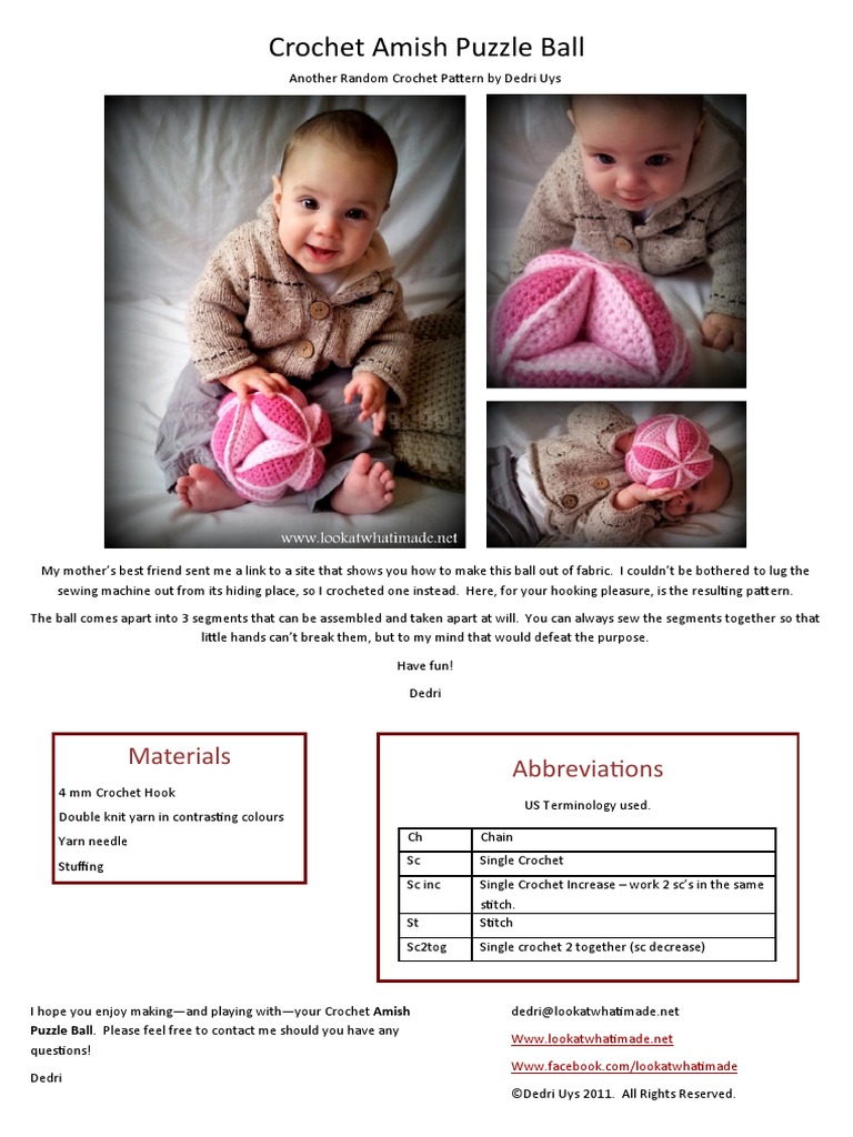 Crochet Amish Puzzle Ball Pattern Dedri Uys PDF | PDF | Crochet ...