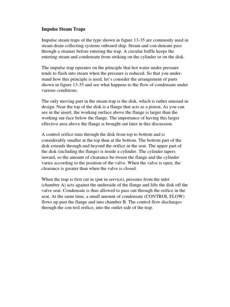 Steam Traps - Impulse Type Working Principle | PDF | Steam Engine ...