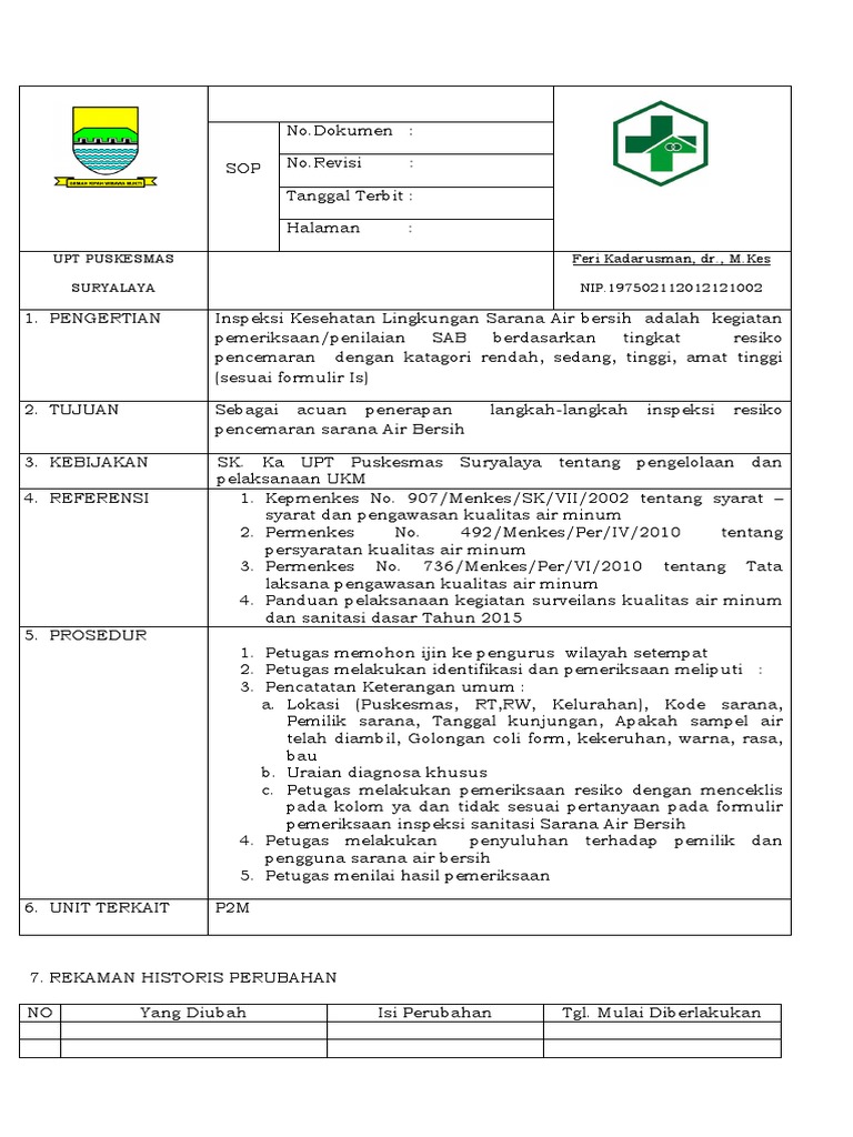Sop Inspeksi Kesling Sab | PDF