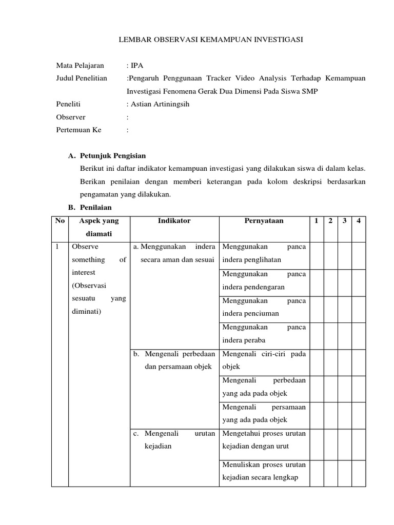 Lembar Observasi Kemampuan Investigasi | PDF