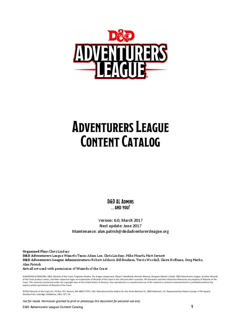 Adventure League Content Catalog | PDF | Dungeons & Dragons | Wizards ...