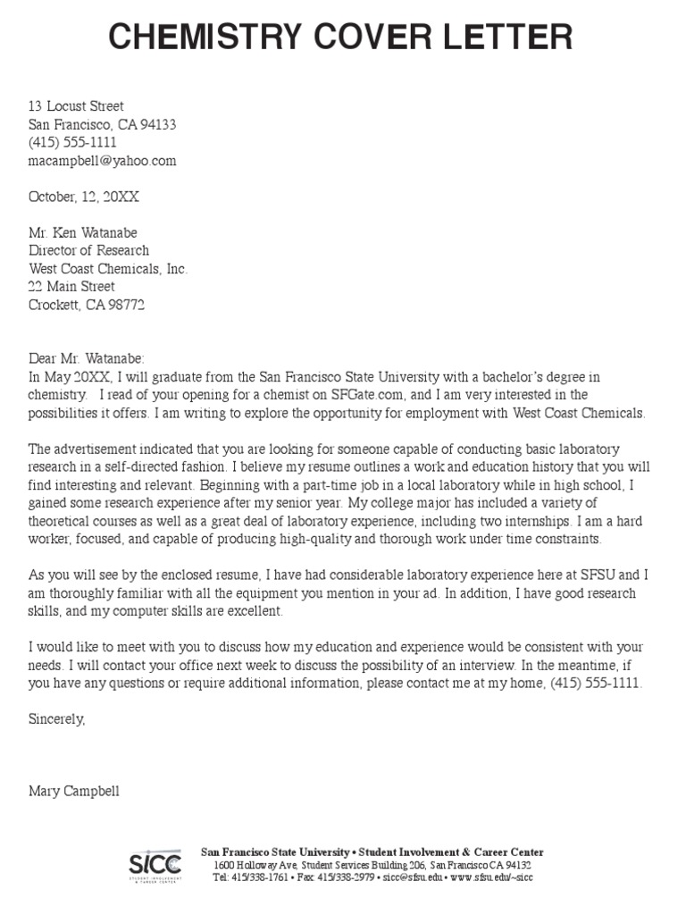 Chemistry Cover Letter | PDF