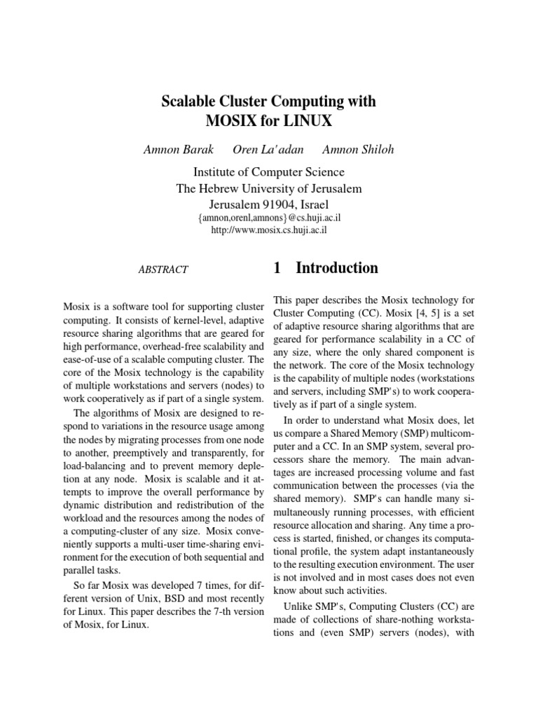 Mosix | PDF | Computer Cluster | Process (Computing)