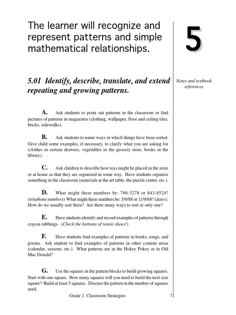 The Learner Will Recognize and Represent Patterns and Simple ...