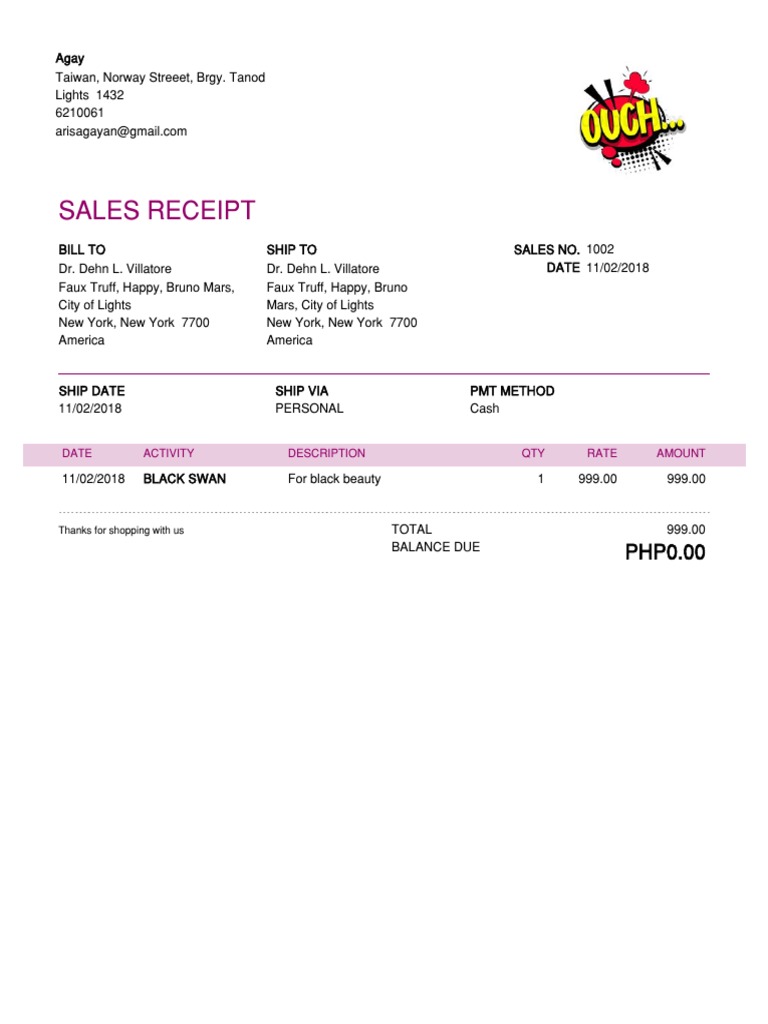 Sales Receipt: Date Activity Description QTY Rate Amount | PDF