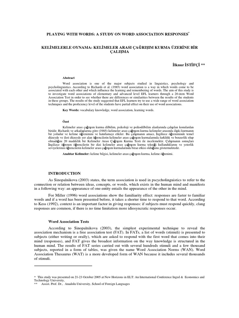 Word Association Tests PDF | PDF