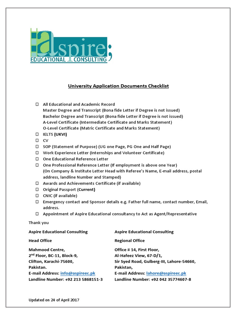 AEC Documents Checklist For Application | PDF